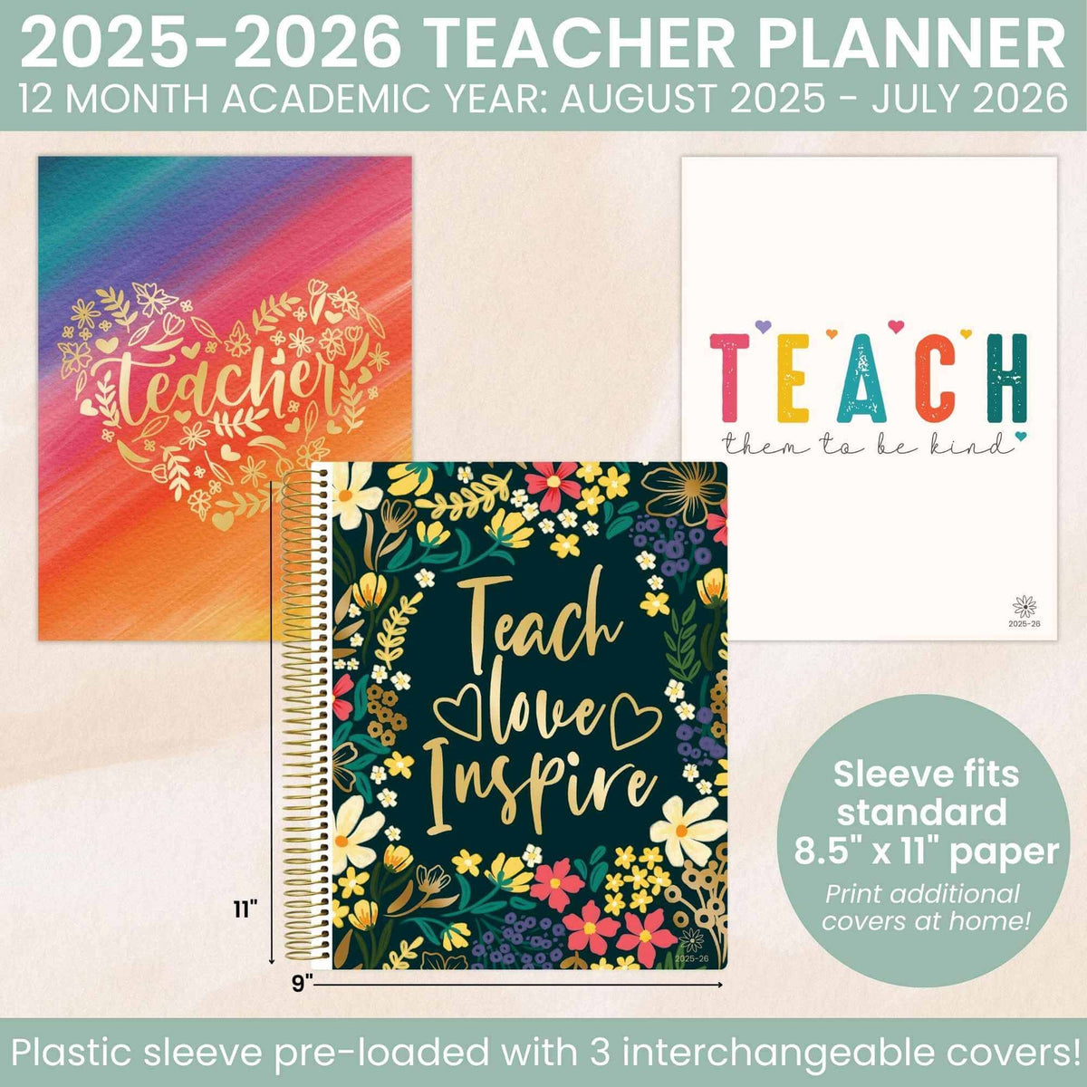 2025-2026 Teacher Planner, With 3 Interchangeable Covers: Bold & Brigh ...